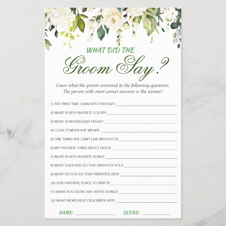 White Roses Floral Bridal Shower Game | Zazzle