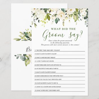 White Roses Floral Bridal Shower Game | Zazzle