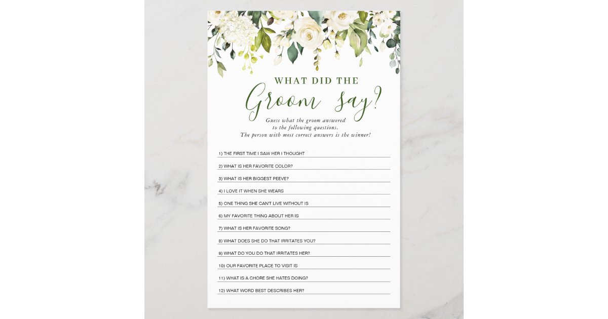White Roses Floral Bridal Shower Game | Zazzle
