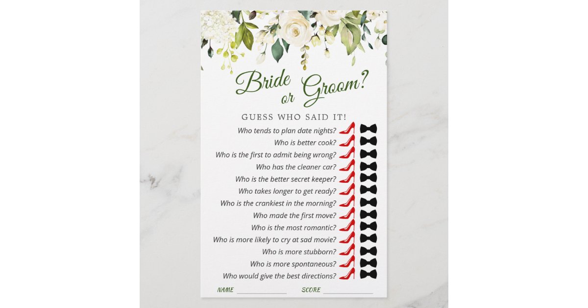 White Roses Floral Bridal Shower Game | Zazzle