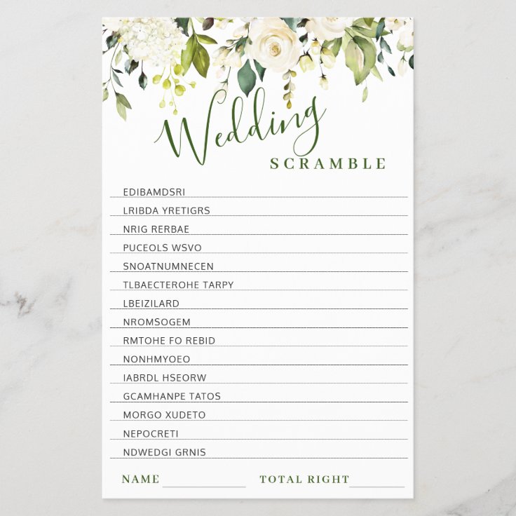 White Roses Floral Bridal Shower Game | Zazzle