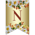 White Roses Floral Gold Bunting Flag | Zazzle