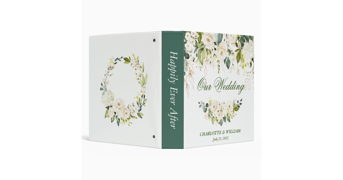 White Roses Floral Greenery Custom Wedding Binder | Zazzle