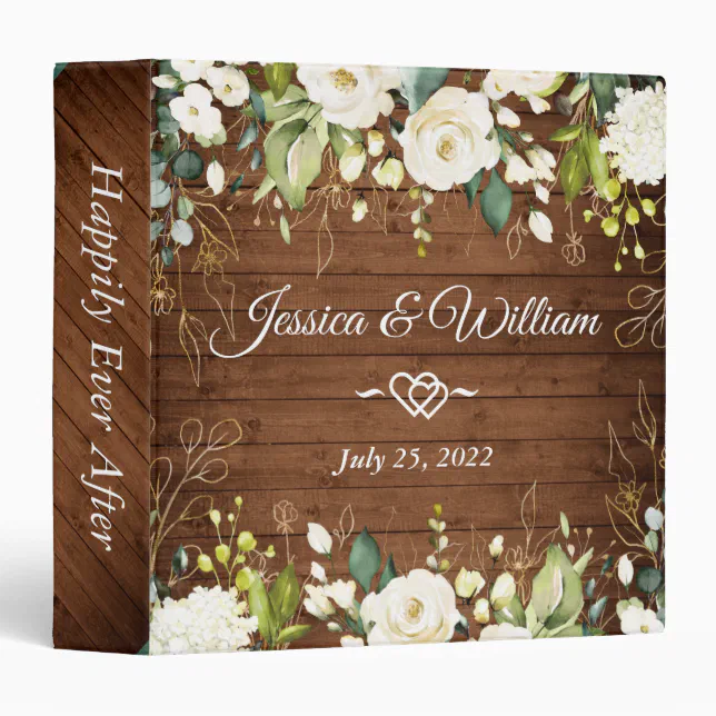 White Roses Floral Greenery Custom Wedding Binder | Zazzle