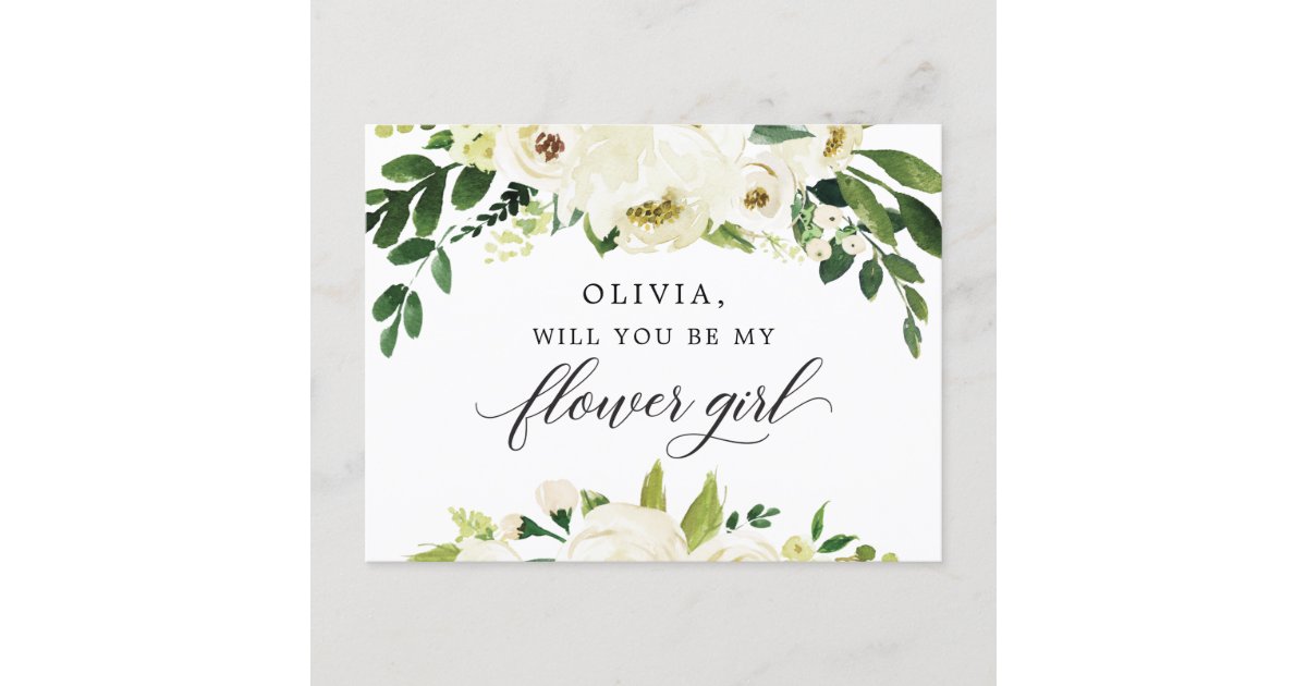 White Roses Flower Girl Proposal Card | Zazzle