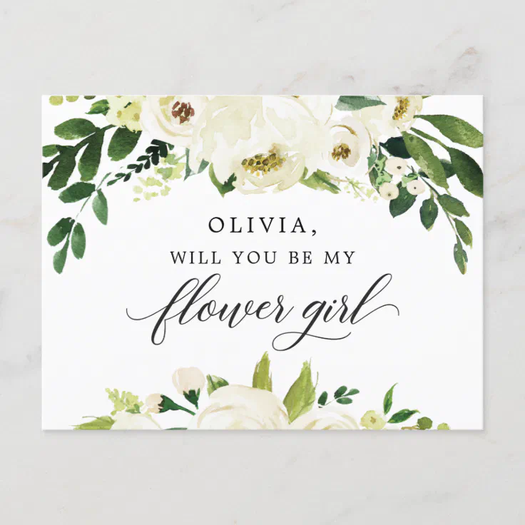 White Roses Flower Girl Proposal Card | Zazzle