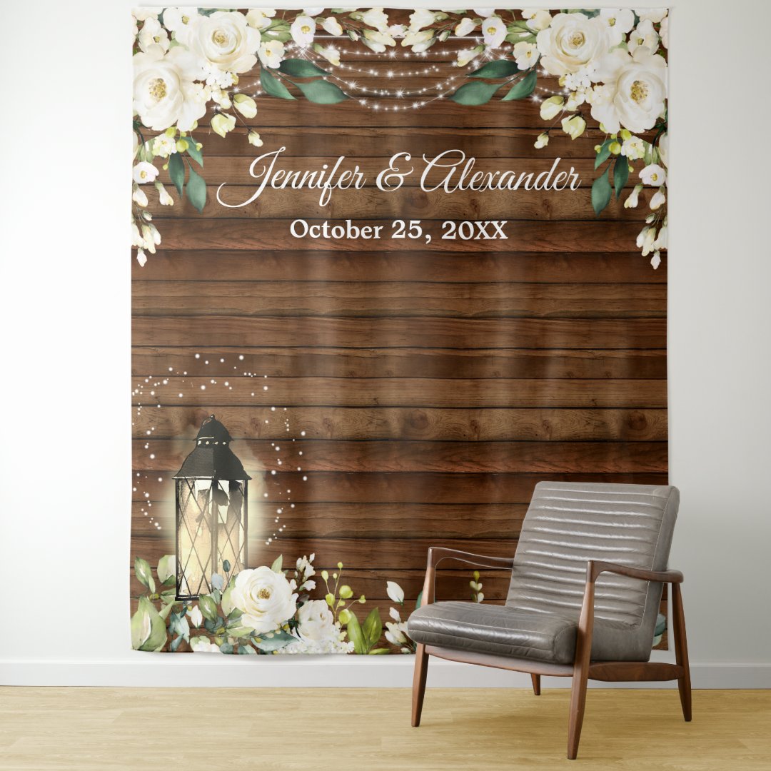 White Roses Greenery Wedding Photo Booth Backdrop | Zazzle