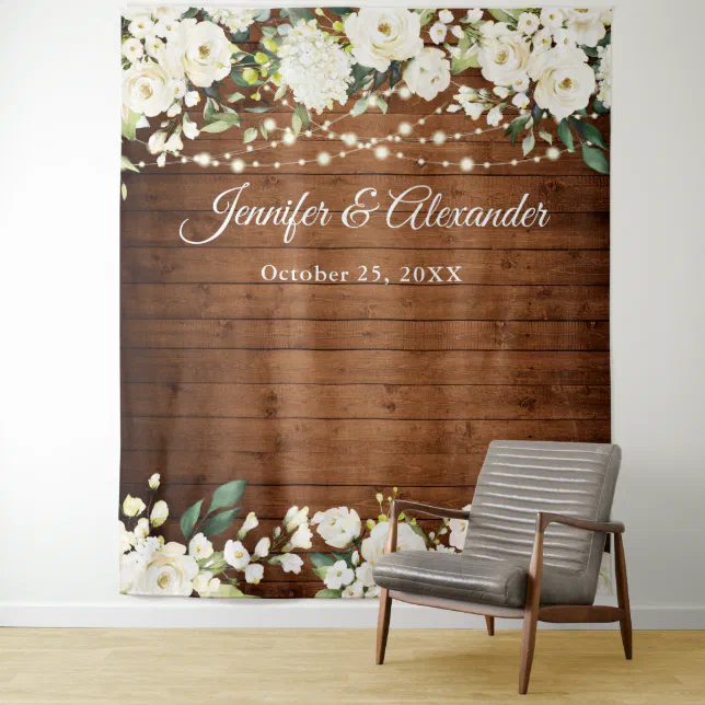 White Roses Greenery Wedding Photo Booth Backdrop | Zazzle
