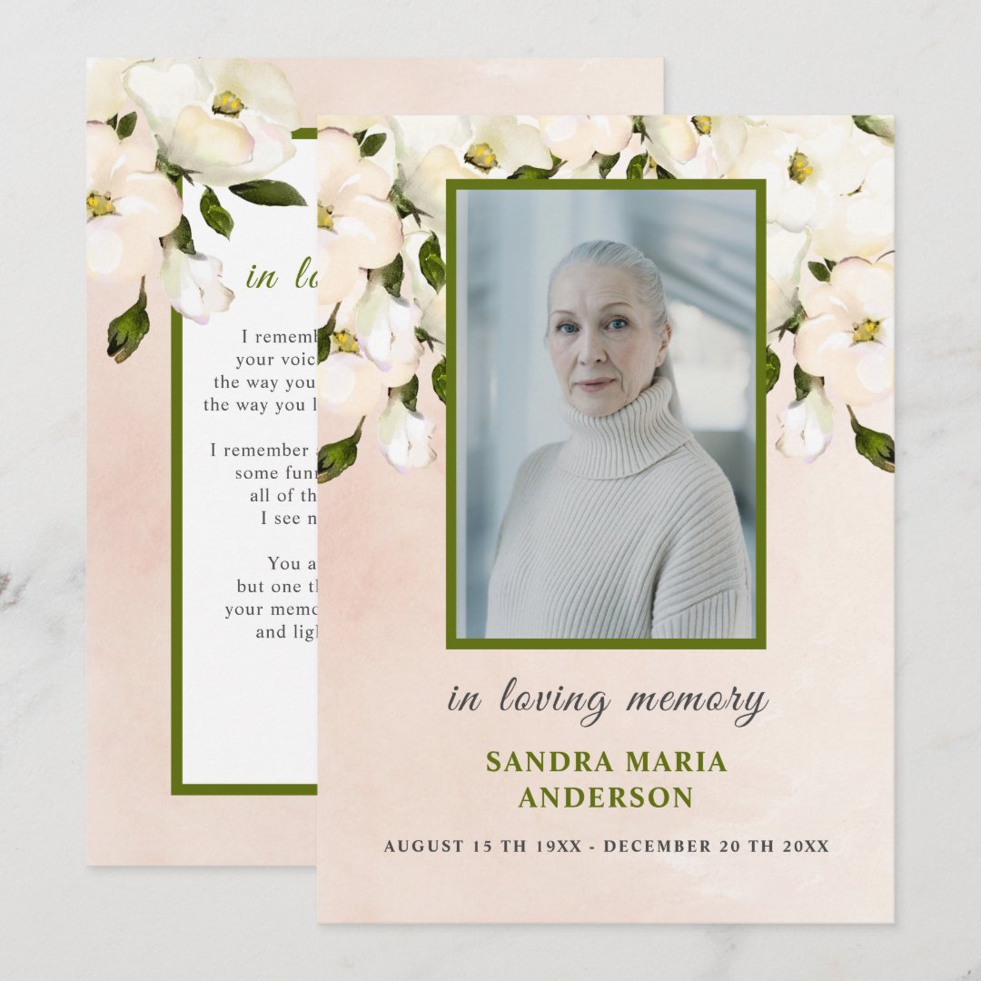 White Roses Photo Funeral Memorial Poem Card | Zazzle