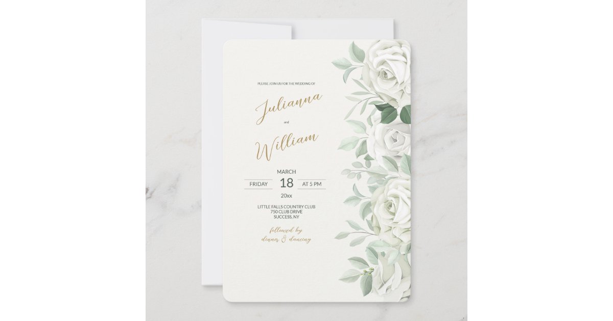 White Roses Wedding Invitation | Zazzle