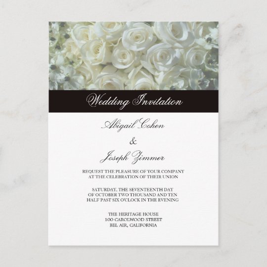 White Roses Wedding Invitation Postcards | Zazzle.com