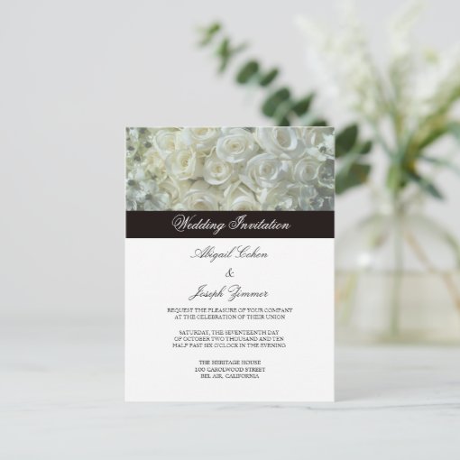 White Roses Wedding Invitation Postcards | Zazzle