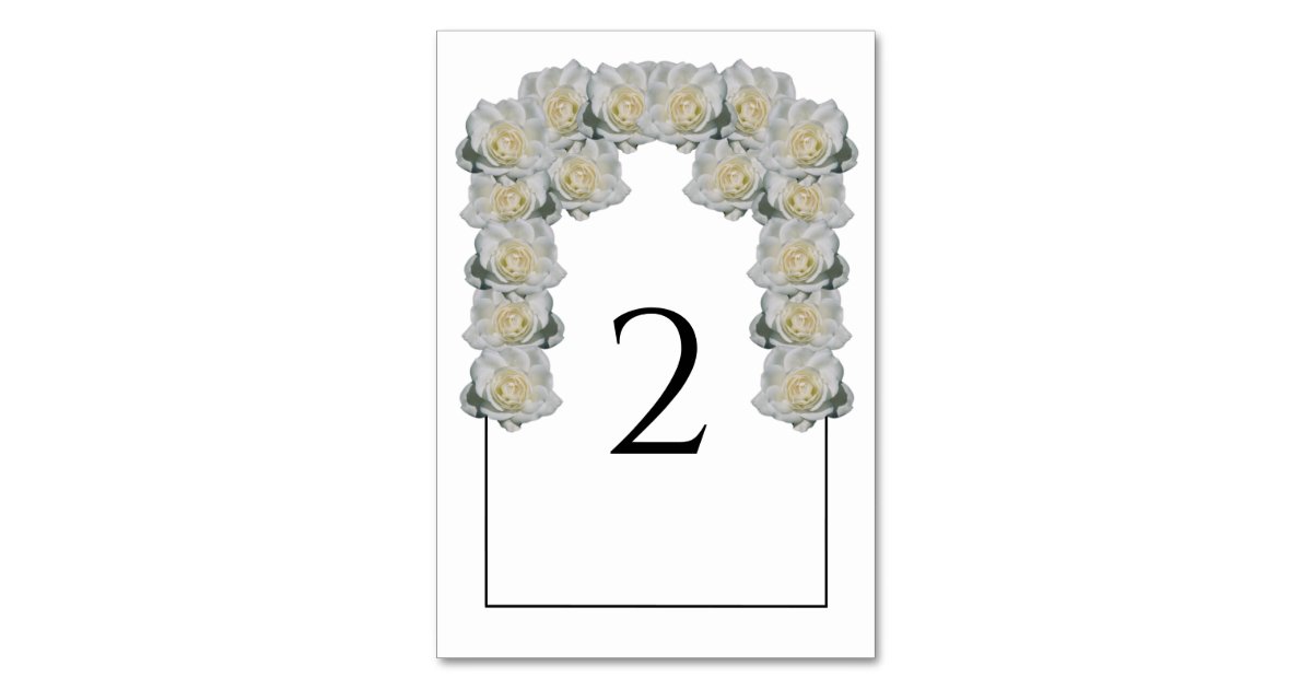 White Roses Wedding Table Number Card | Zazzle
