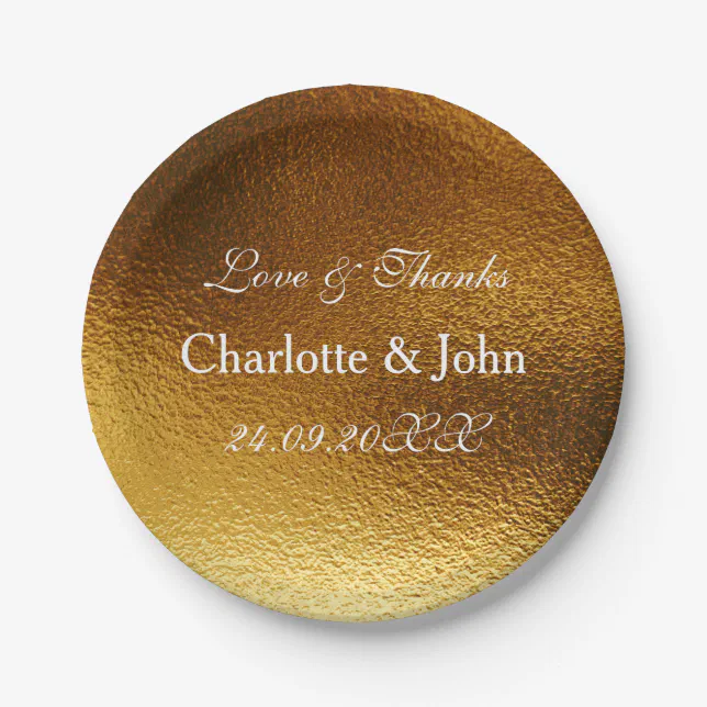 White Royal Metallic Shiny Gold Paper Plate | Zazzle