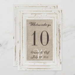 White Rustic Frame & Burlap Print Table Number For | Zazzle