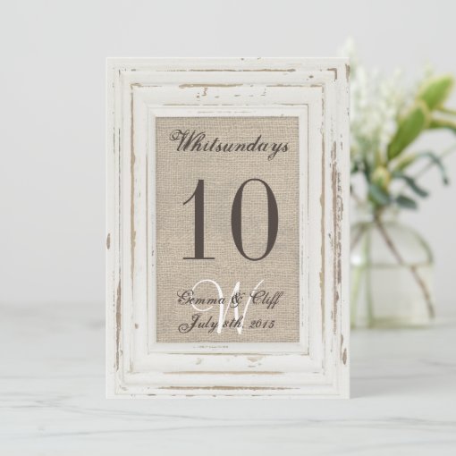 White Rustic Frame & Burlap Print Table Number For | Zazzle