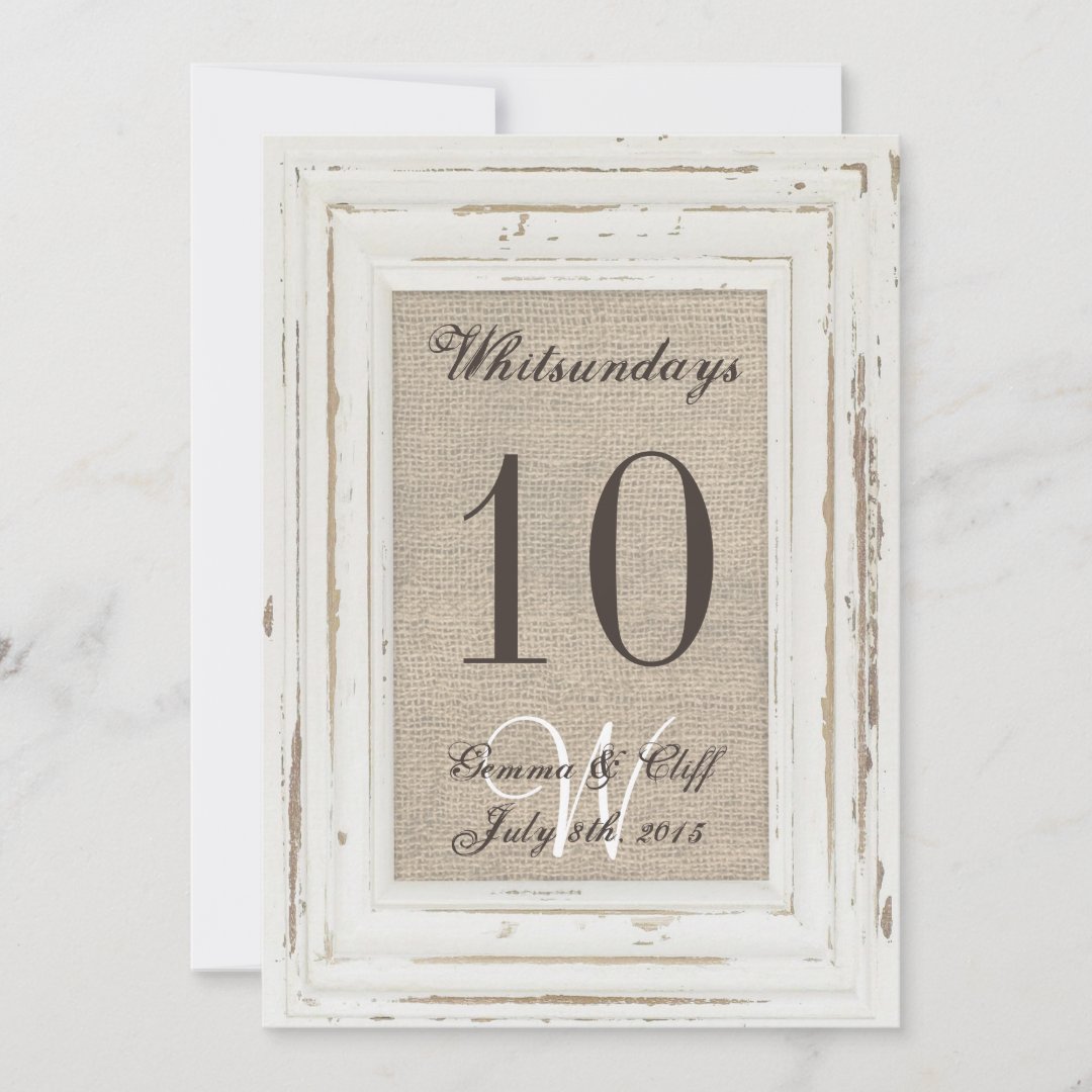 White Rustic Frame & Burlap Print Table Number For | Zazzle