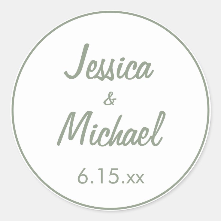 White Sage Green Bride Groom Script Wedding Classic Round Sticker | Zazzle