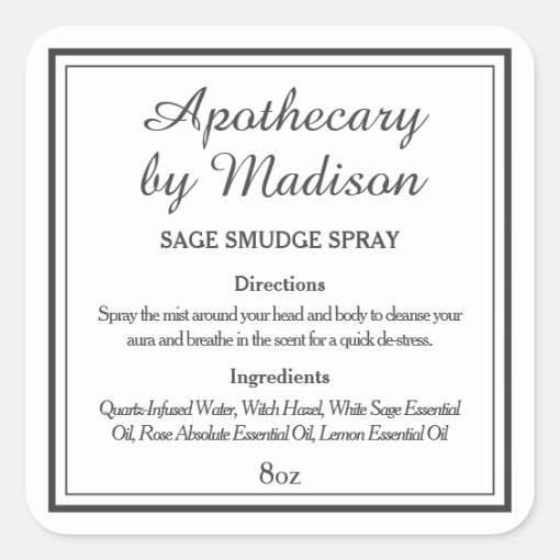 White | Sage Smudge Spray Bottle Labels | Zazzle