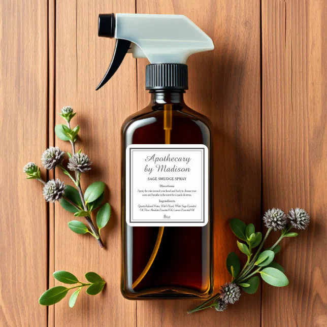 White | Sage Smudge Spray Bottle Labels | Zazzle