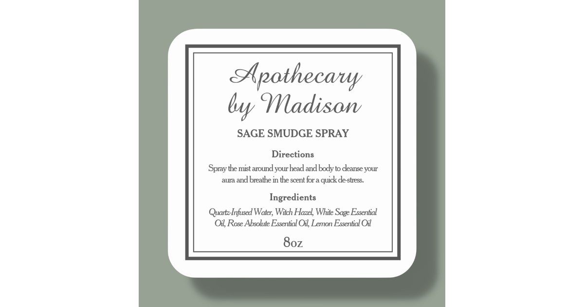 White | Sage Smudge Spray Bottle Labels | Zazzle