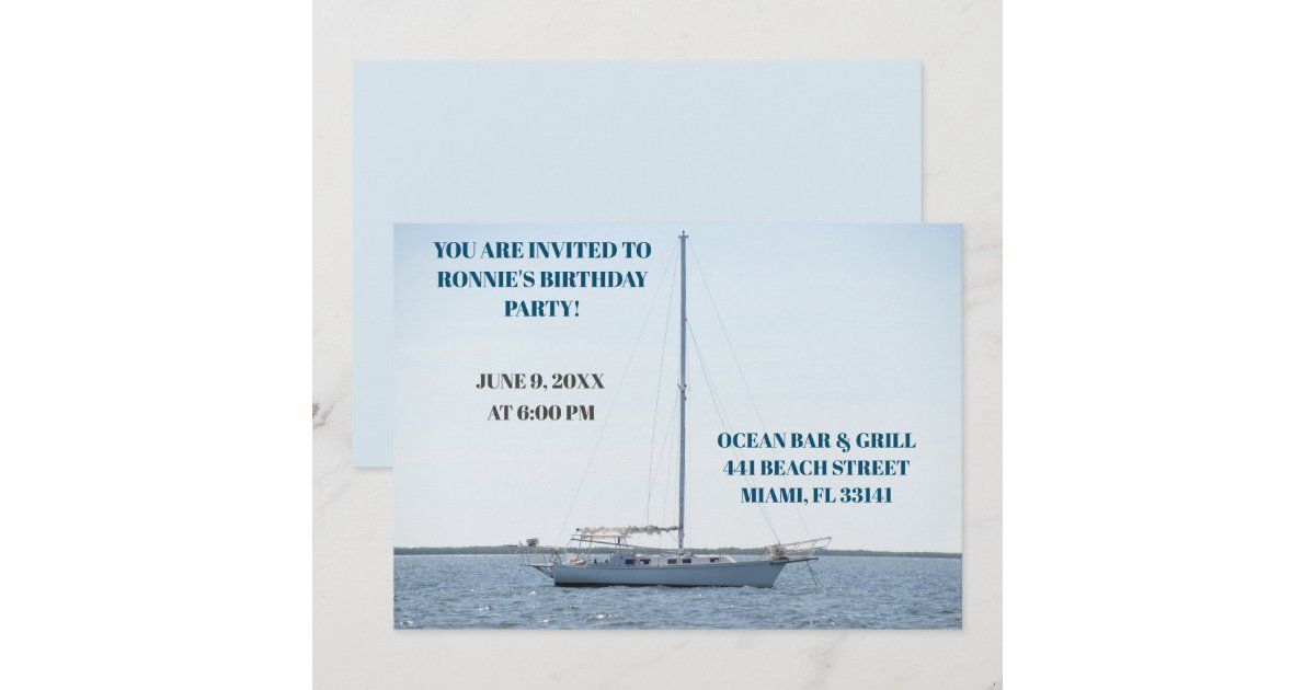 White Sailboat Ocean 50th Boat Birthday Invitation | Zazzle