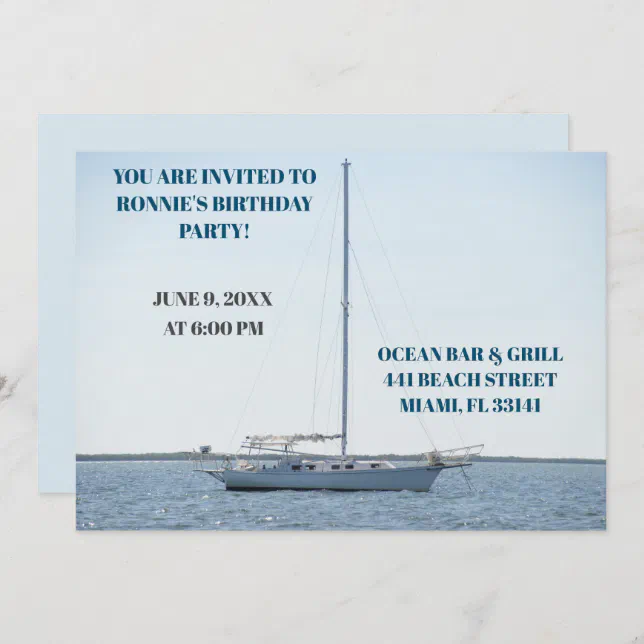 White Sailboat Ocean 50th Boat Birthday Invitation | Zazzle