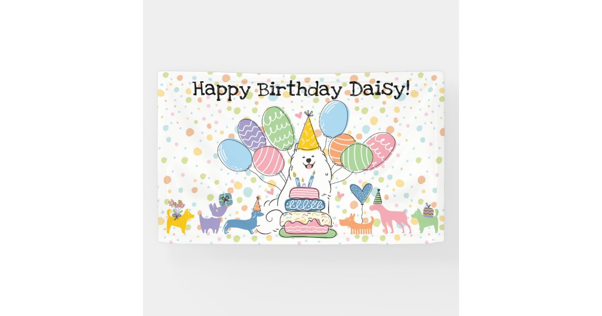 White Samoyed Dog Birthday Party Banner | Zazzle