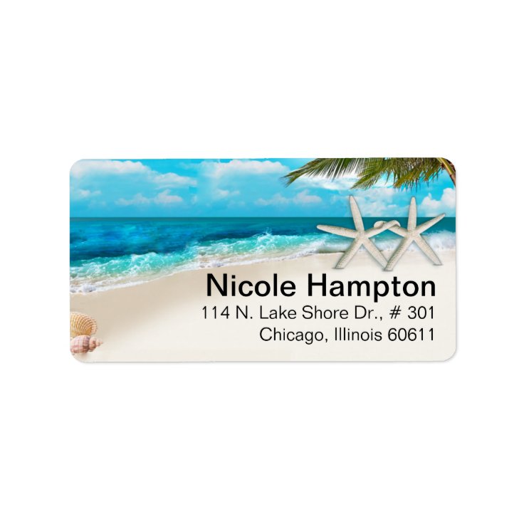 White Sands Beach Starfish Couple Label | Zazzle