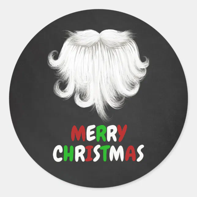 White Santa's Beard Christmas Party Classic Round Sticker | Zazzle