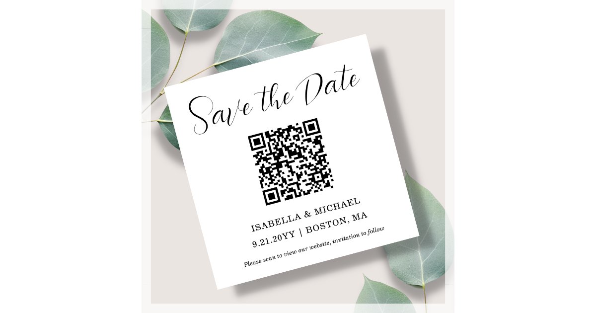 White | Save the Date | QR Code Magnet | Zazzle
