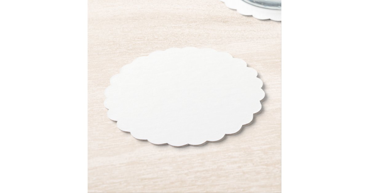 White Scalloped Round Paper Coaster | Zazzle