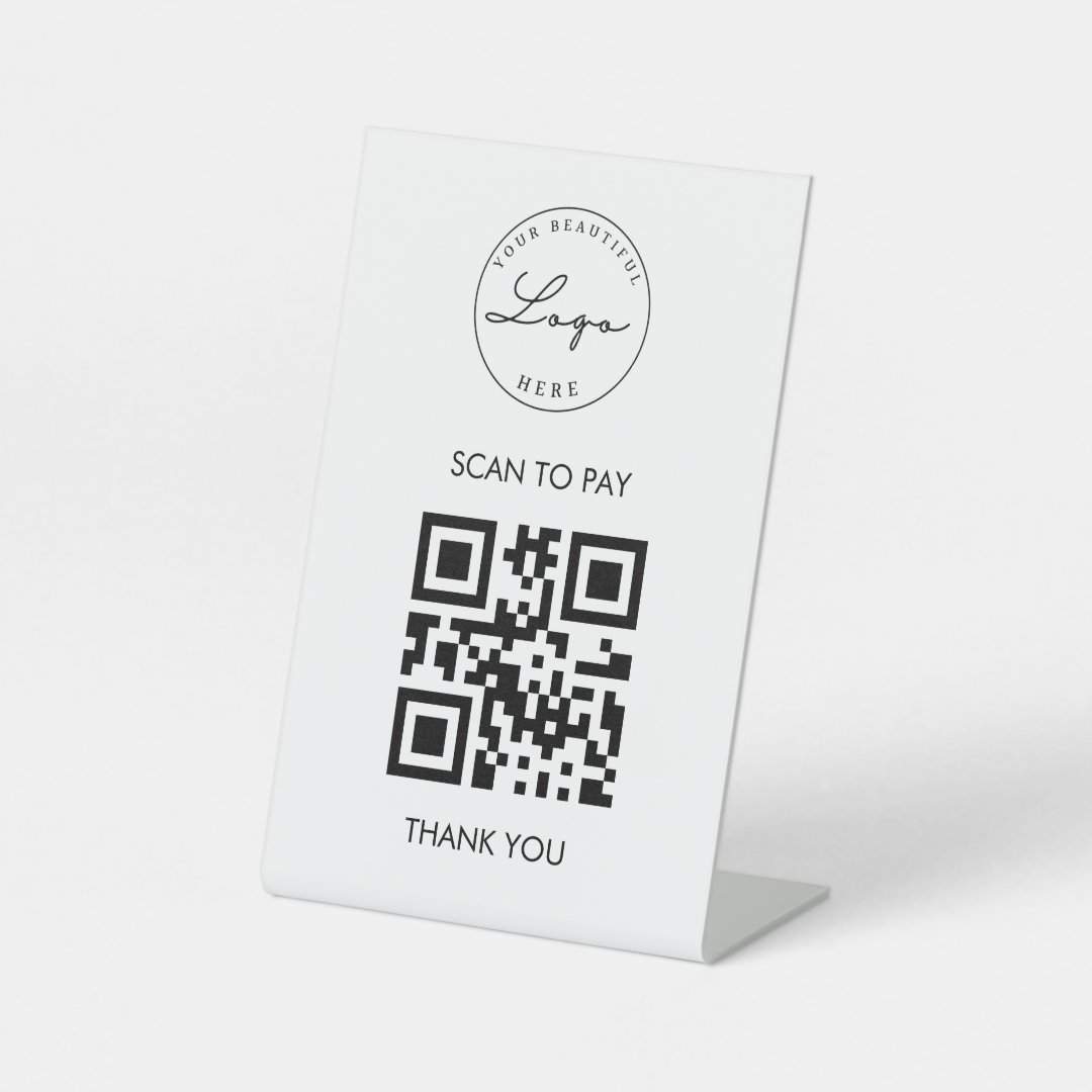 White Scan Me QR Code Logo Pedestal Sign | Zazzle