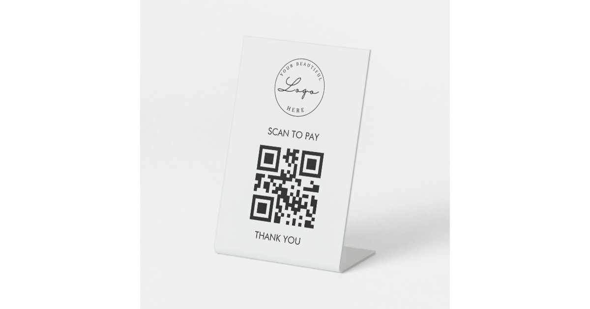 White Scan Me QR Code Logo Pedestal Sign | Zazzle