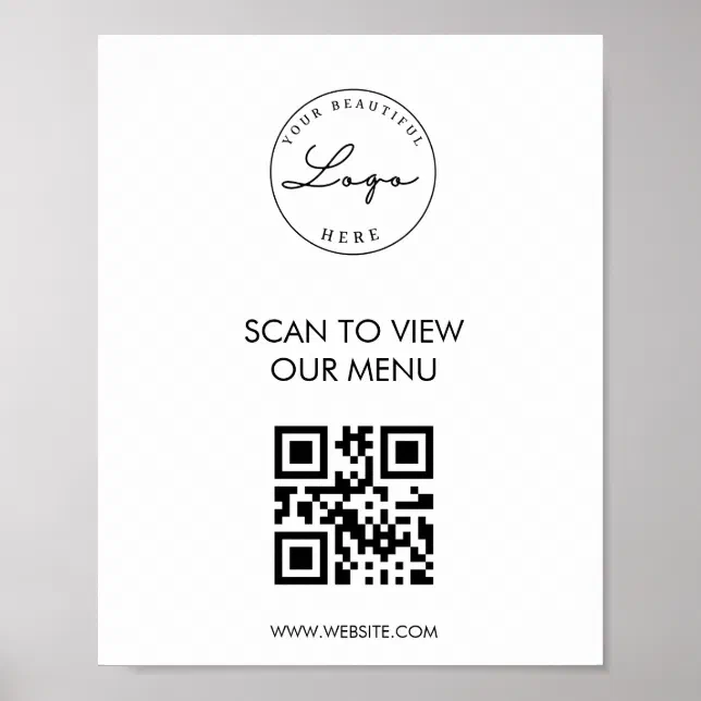 White Scan Me QR Code Price List Menu Poster | Zazzle