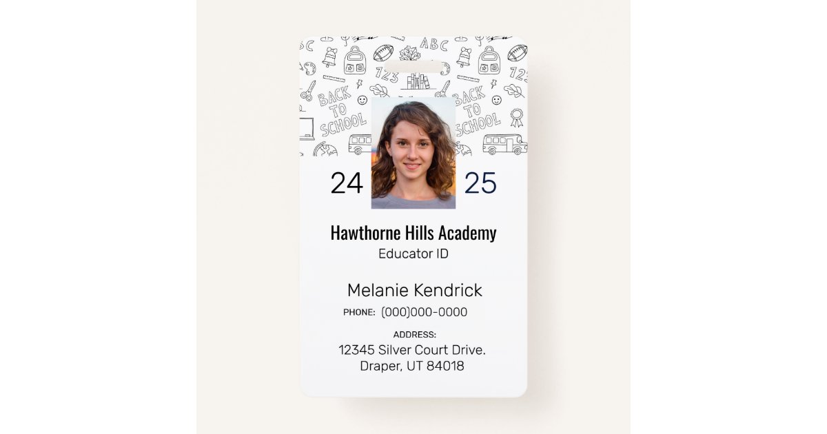 White School Icons Homeschool Educator ID Badge | Zazzle