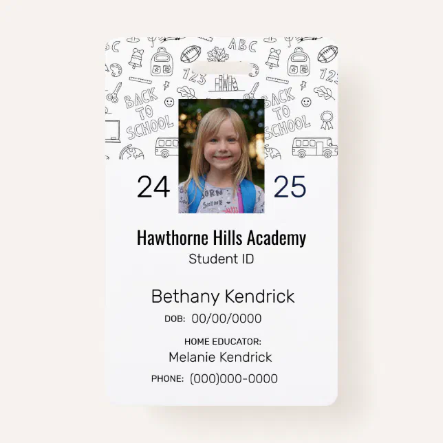 White School Icons Homeschool Student ID Badge | Zazzle