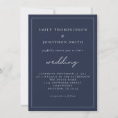 White Script Navy Blue Text Lone Border Wedding Invitation | Zazzle