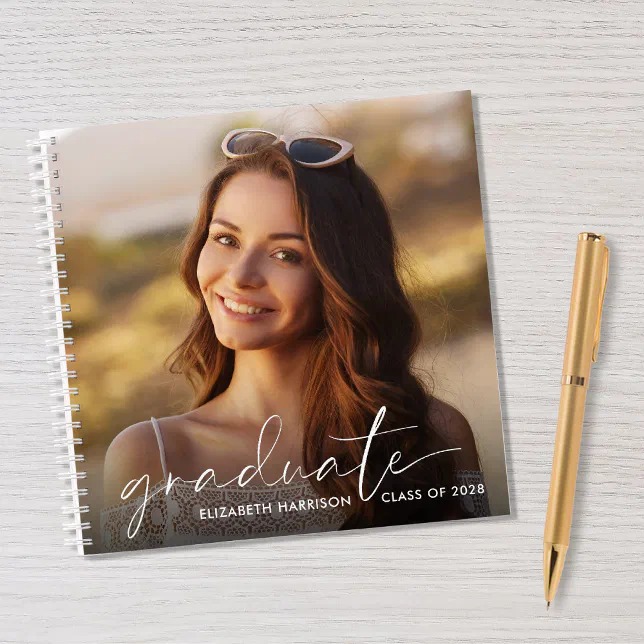 White Script Photo Graduation Party Guest Book | Zazzle