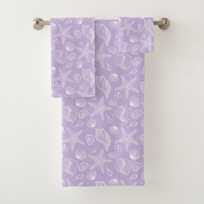 White Seashell Purple Beach Bathroom Towel Set | Zazzle.com