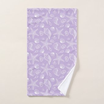 White Seashell Purple Beach Bathroom Towel Set | Zazzle