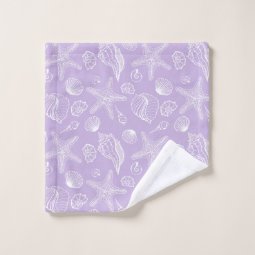 White Seashell Purple Beach Bathroom Towel Set | Zazzle