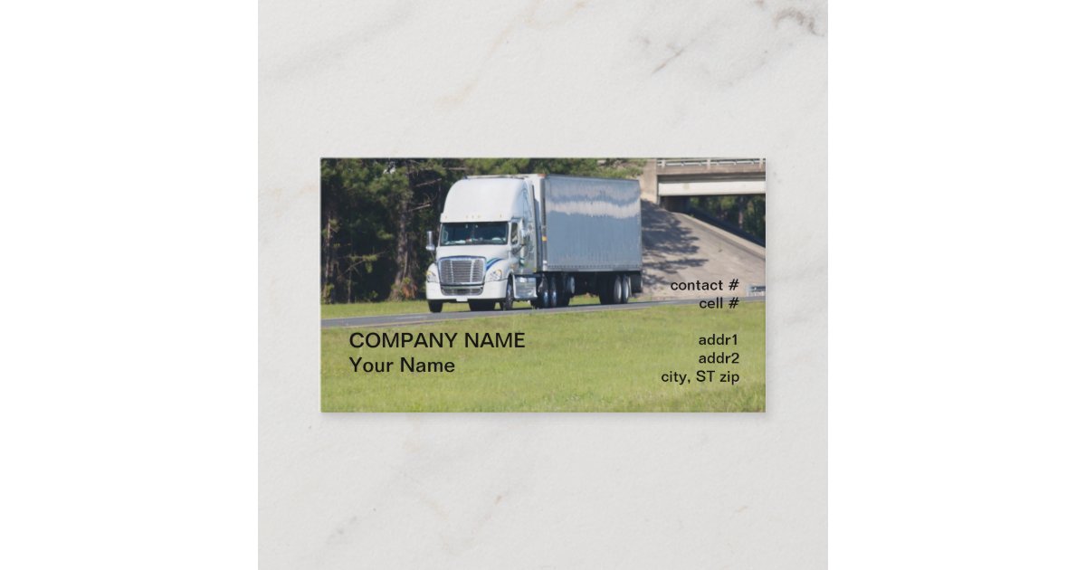 white semi truck and trailer business card | Zazzle