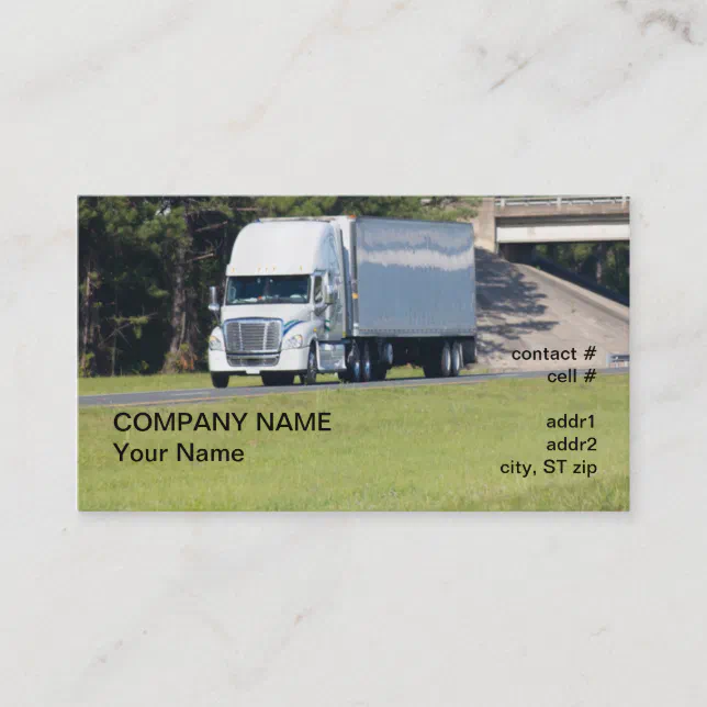 white semi truck and trailer business card | Zazzle