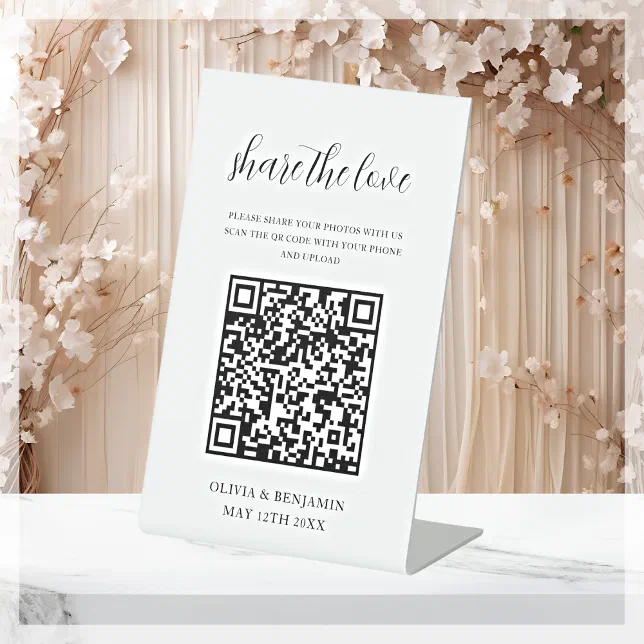 White | Share The Love QR Code Pedestal Sign | Zazzle