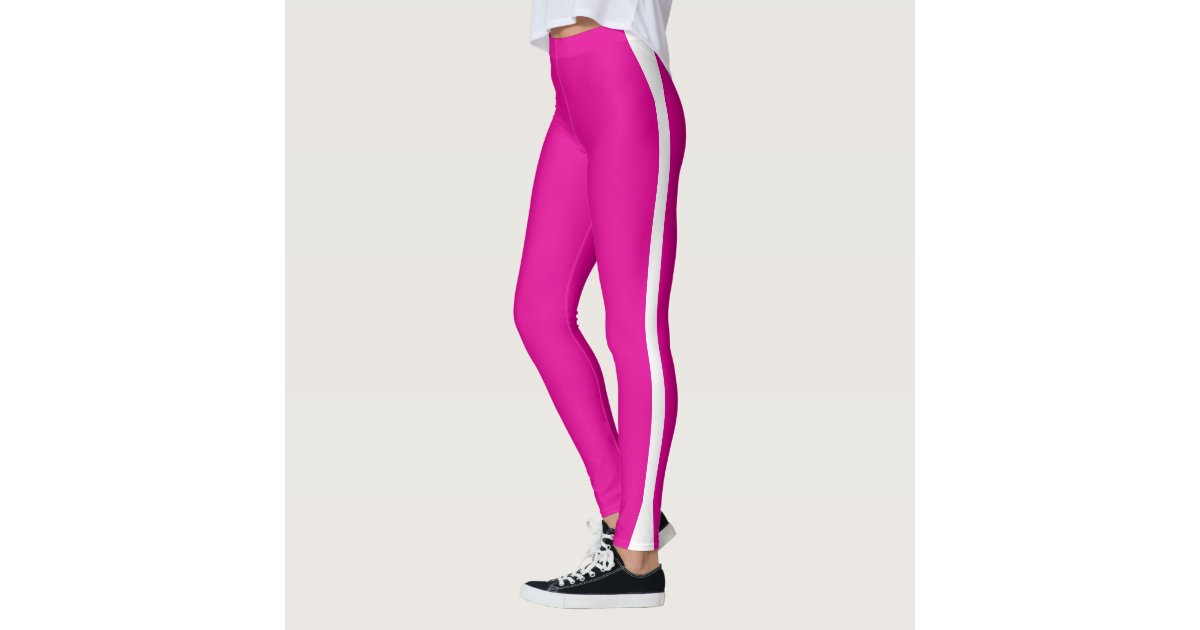 White Side Stripe Pink Leggings | Zazzle