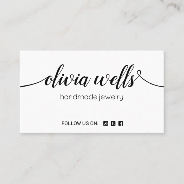 White Signature Script Social Media Networking Business Card | Zazzle