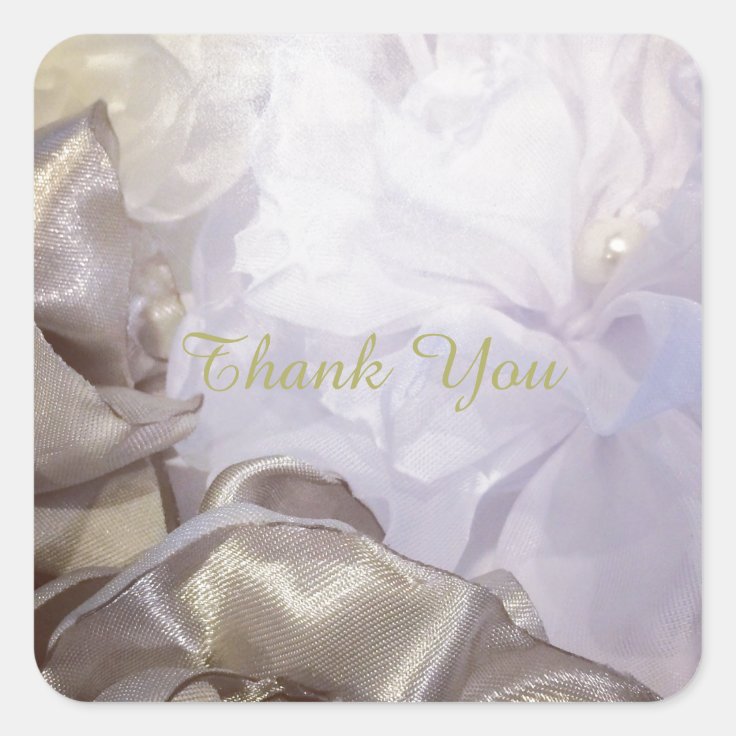 White Silk Floral Thank You Square Sticker | Zazzle