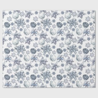 White Silver Christmas Pattern Wrapping Paper | Zazzle