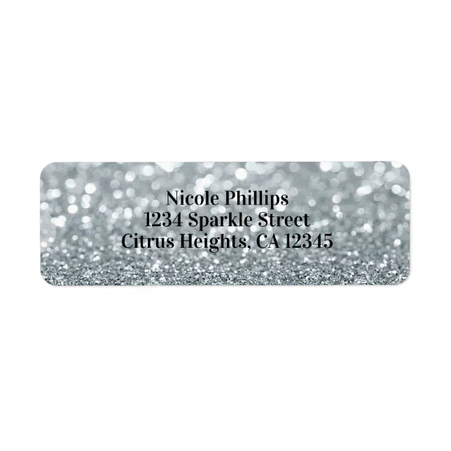 White Silver Glitter Bokeh Glam Birthday Party Label | Zazzle